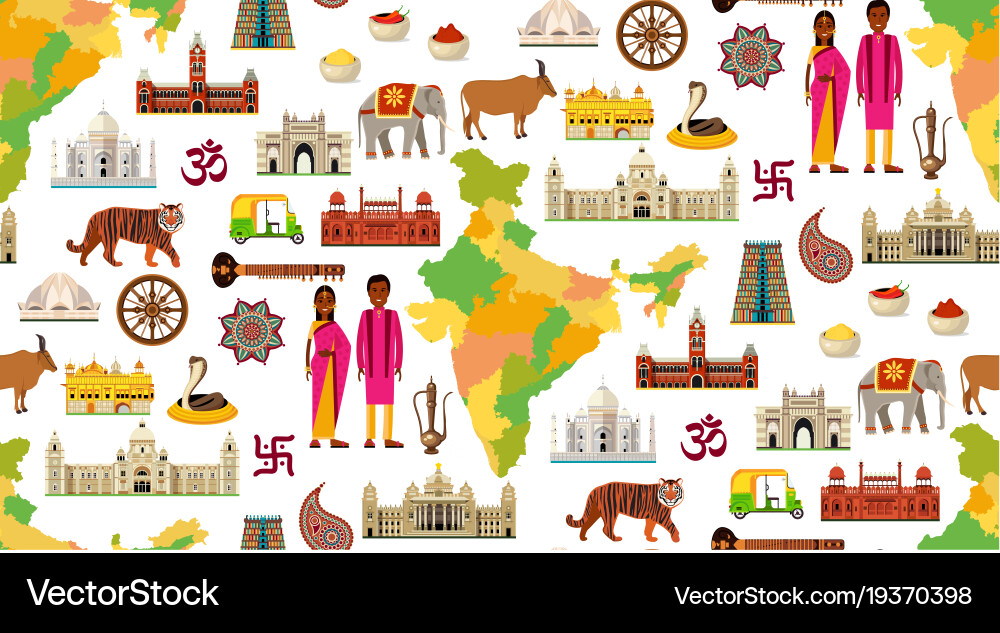 India travel map with sightseeing places Vector Image