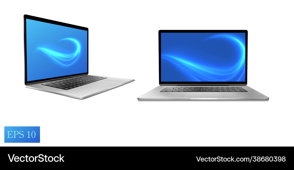 Laptop realistic computer silver color isolated Vector Image