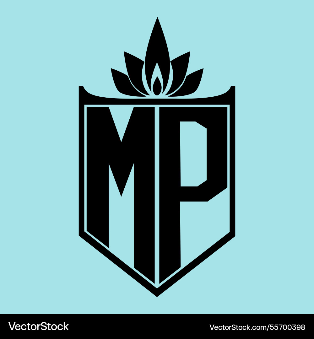 Mp logo with elegant crown symbol and shield Vector Image