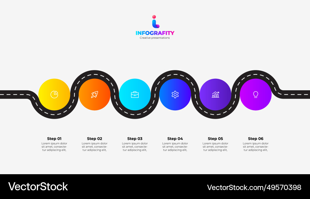 Road timeline infographic with 6 steps options Vector Image