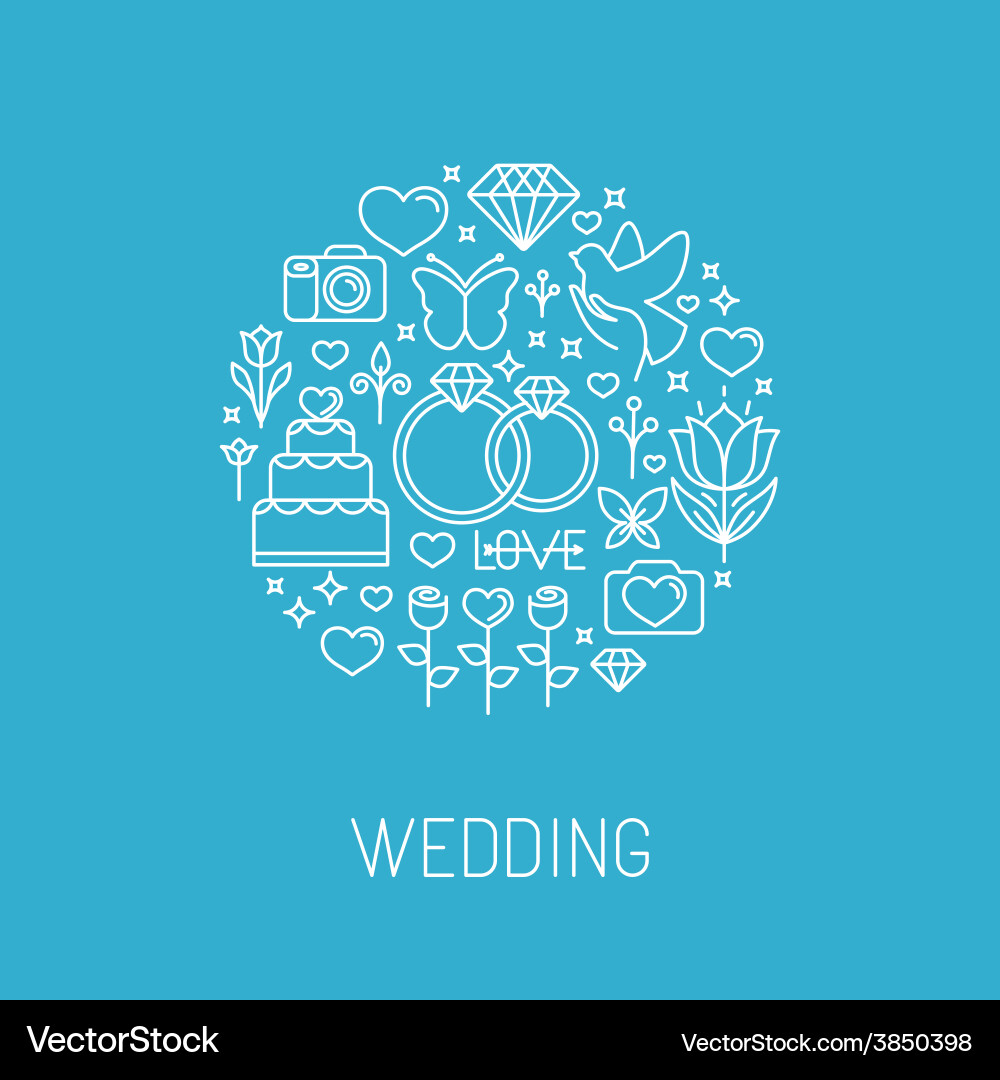 Wedding emblem in outline style Royalty Free Vector Image