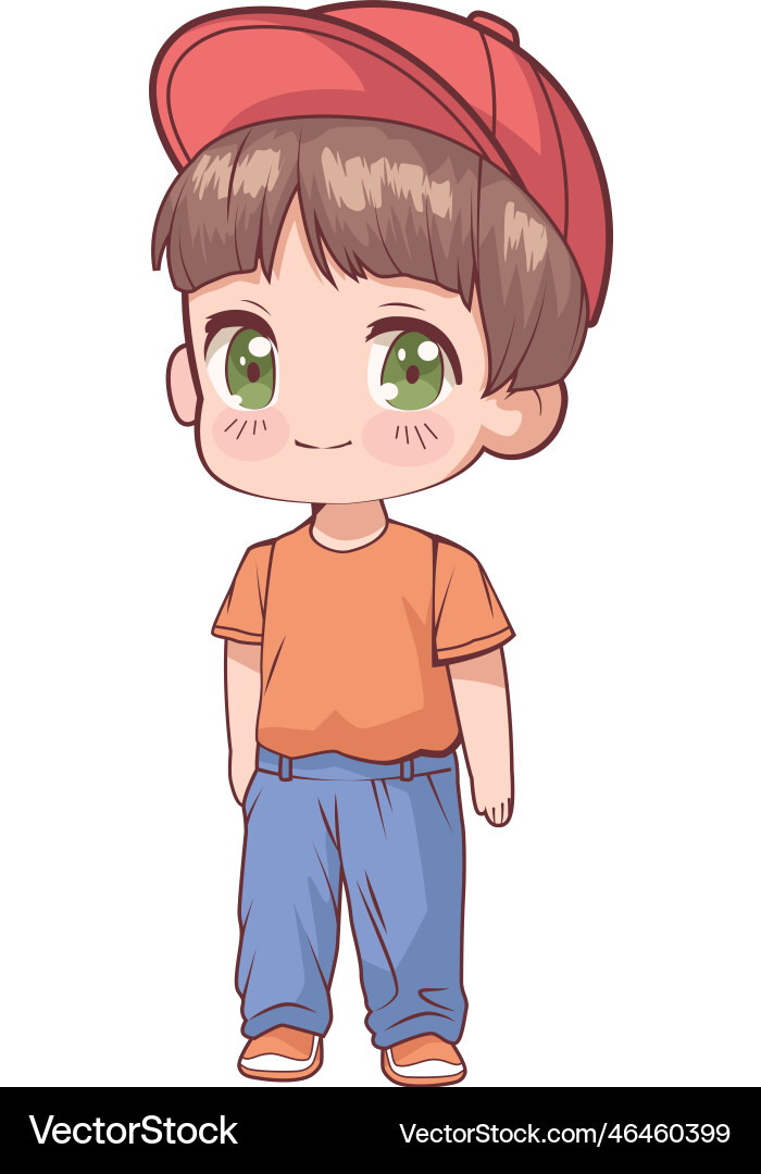 Anime Chibi Junge tragen Kappe Lizenzfreies Vektorbild
