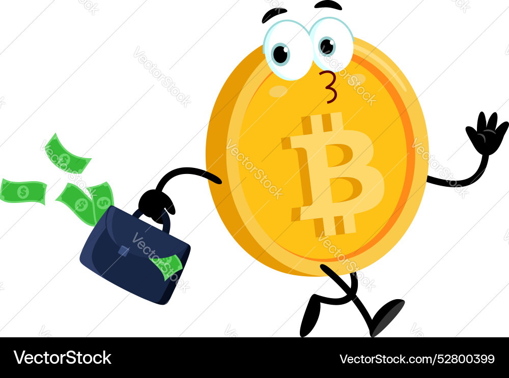 Bitcoin cartoon character Royalty Free Vector Image