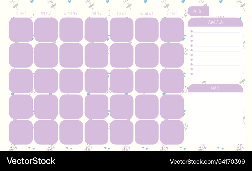 Cute kawaii monthly planner Royalty Free Vector Image