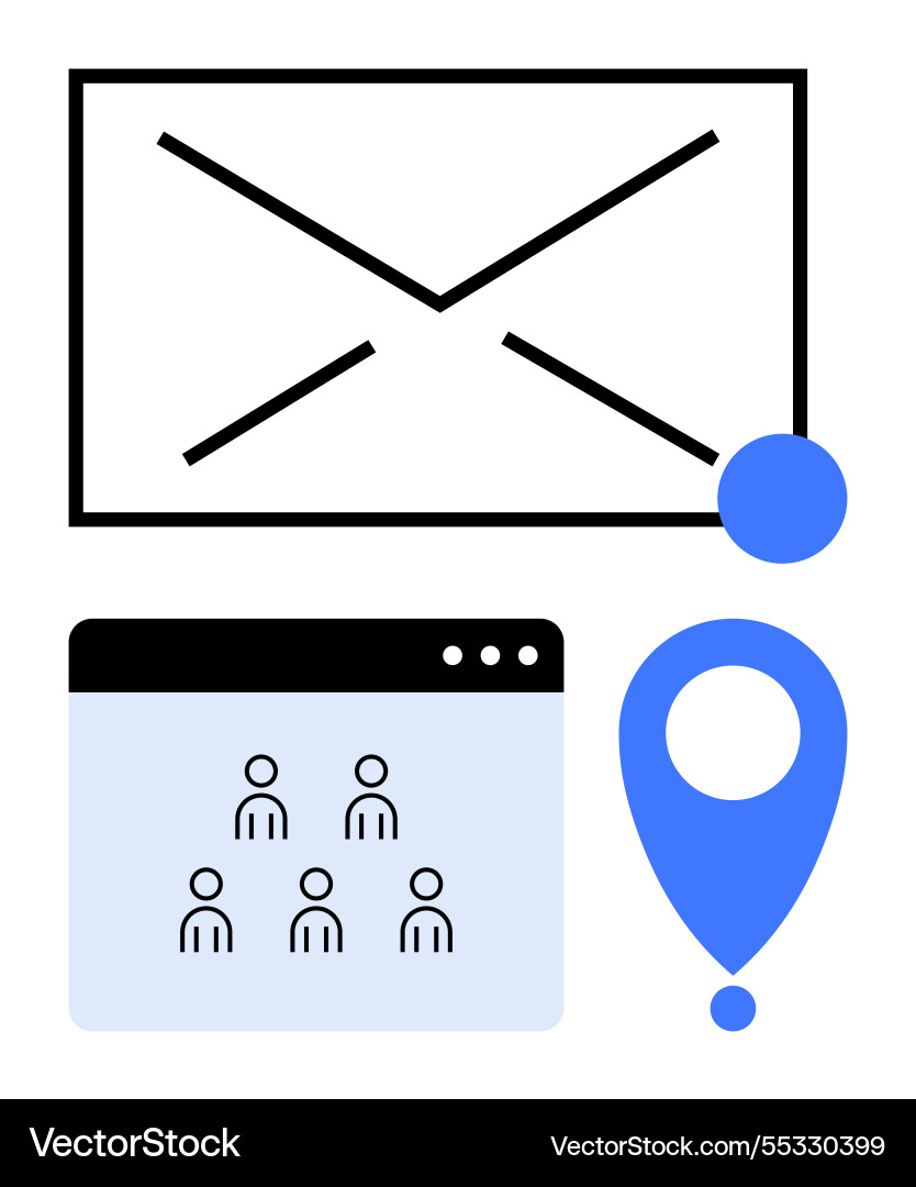 Email online meeting and location pin Royalty Free Vector
