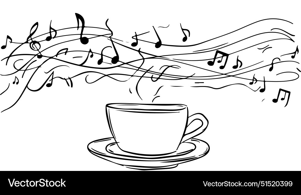 Hand drawing of a cup coffee with music notes Vector Image
