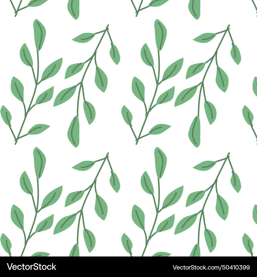 Hand drawn floral pattern with green branches Vector Image