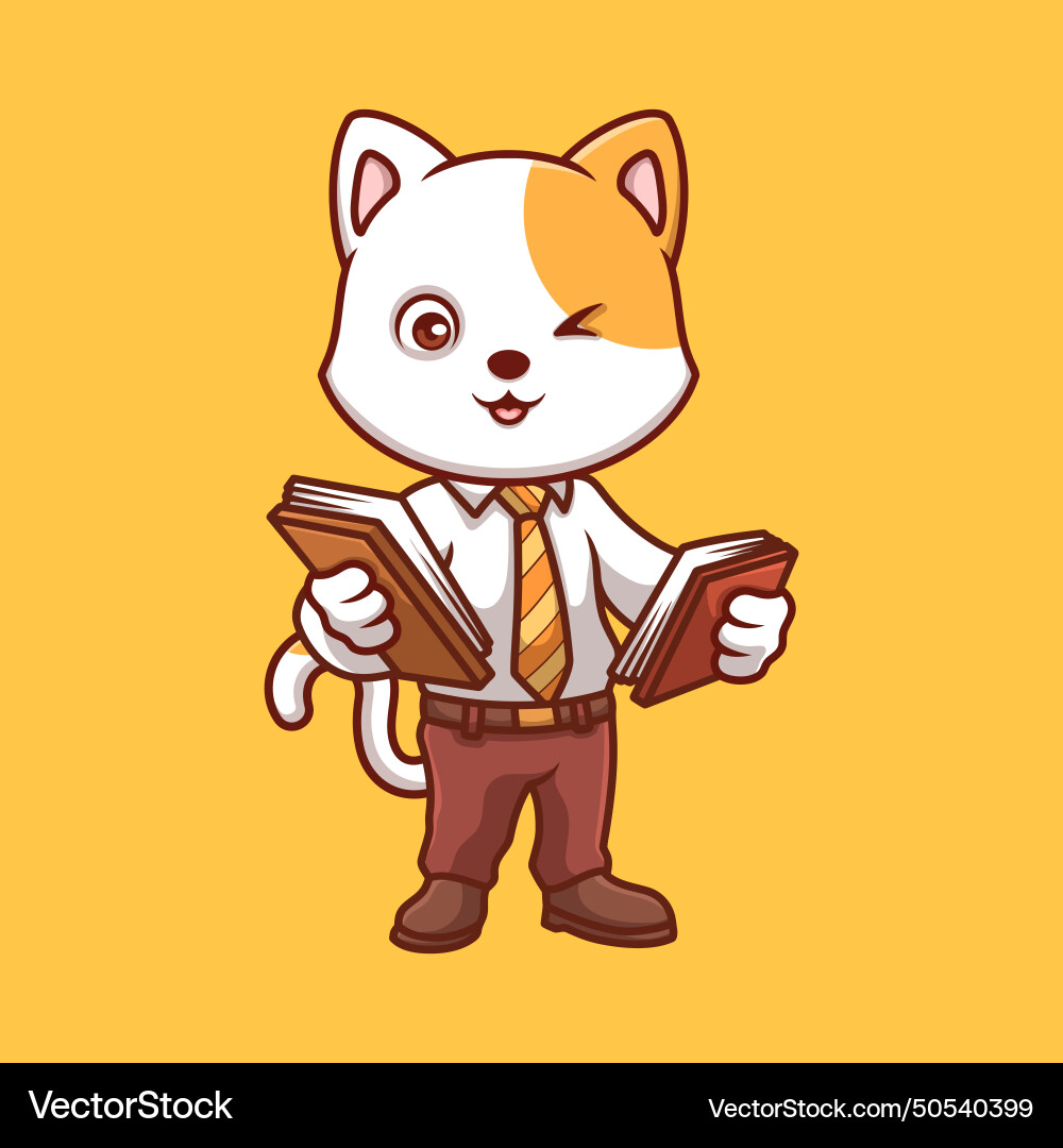 Teacher white cat cute cartoon Royalty Free Vector Image