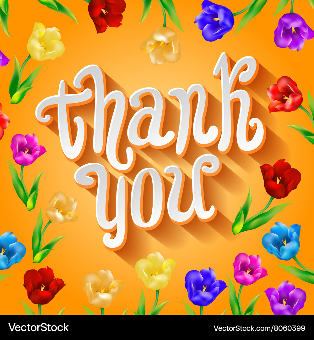 Thank you script greeting card with cute floral Vector Image