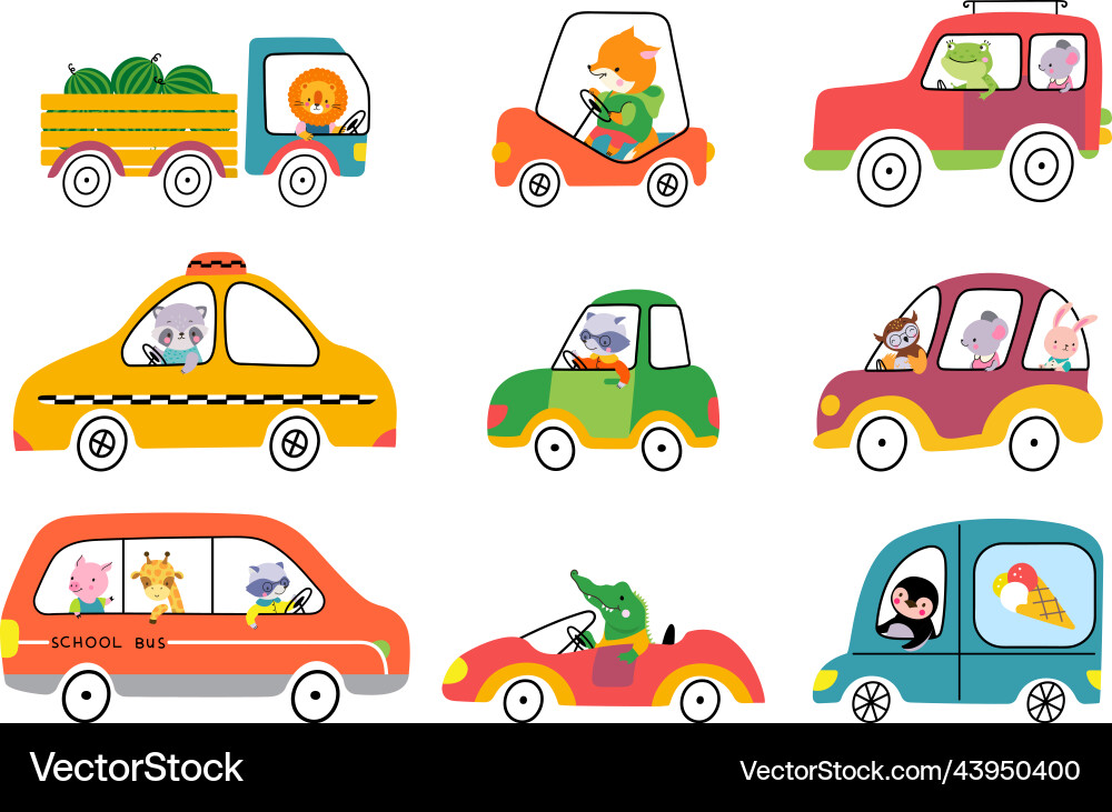 Adorable Animals Driving Vehicles Royalty Free Vector Image