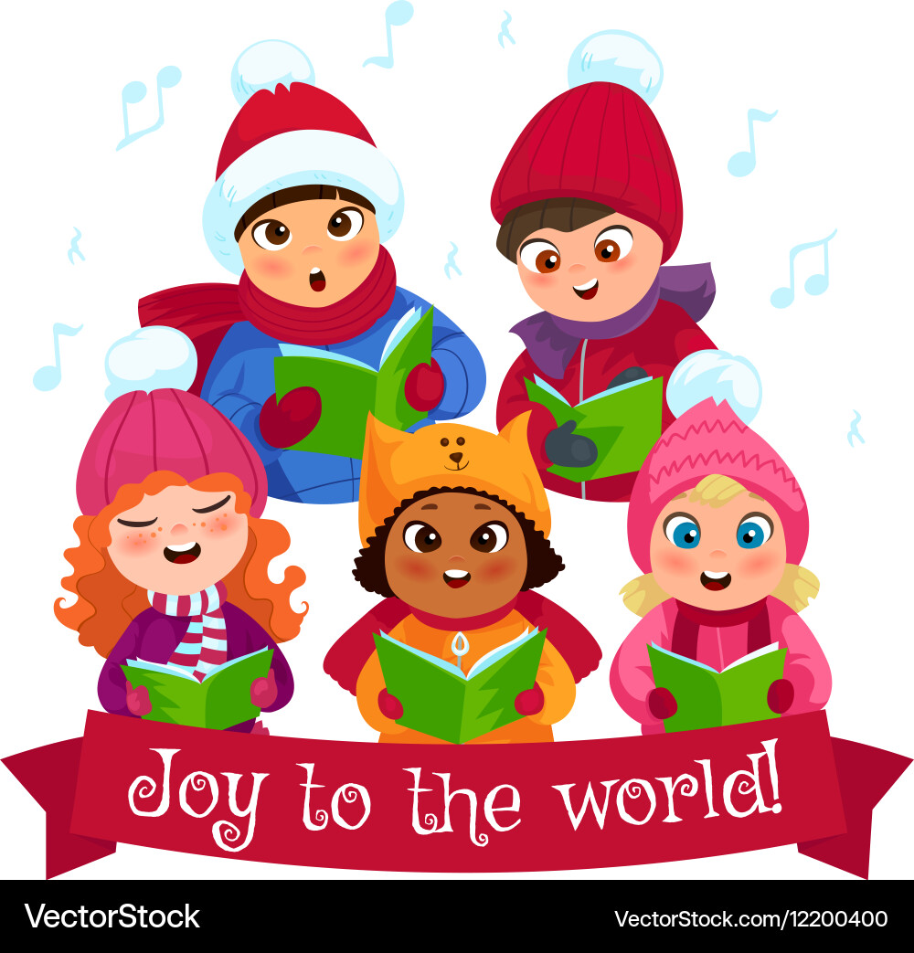 Caroling kids composition Royalty Free Vector Image
