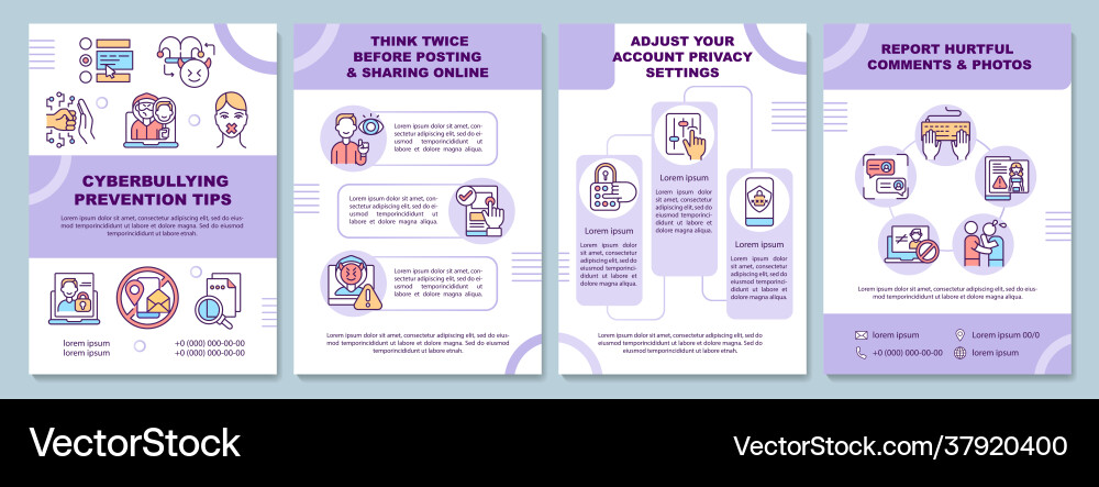 Cyberbullying prevention tips brochure template Vector Image