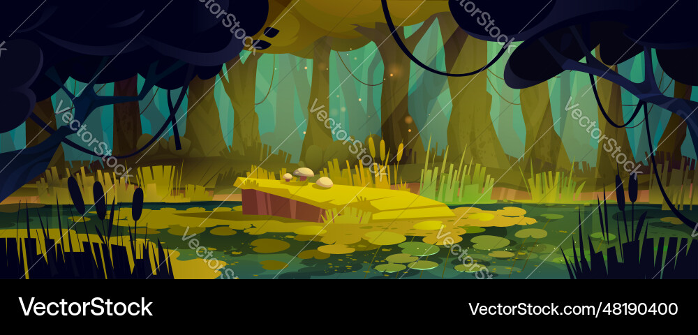 Jungle forest landscape with swamp and trees Vector Image