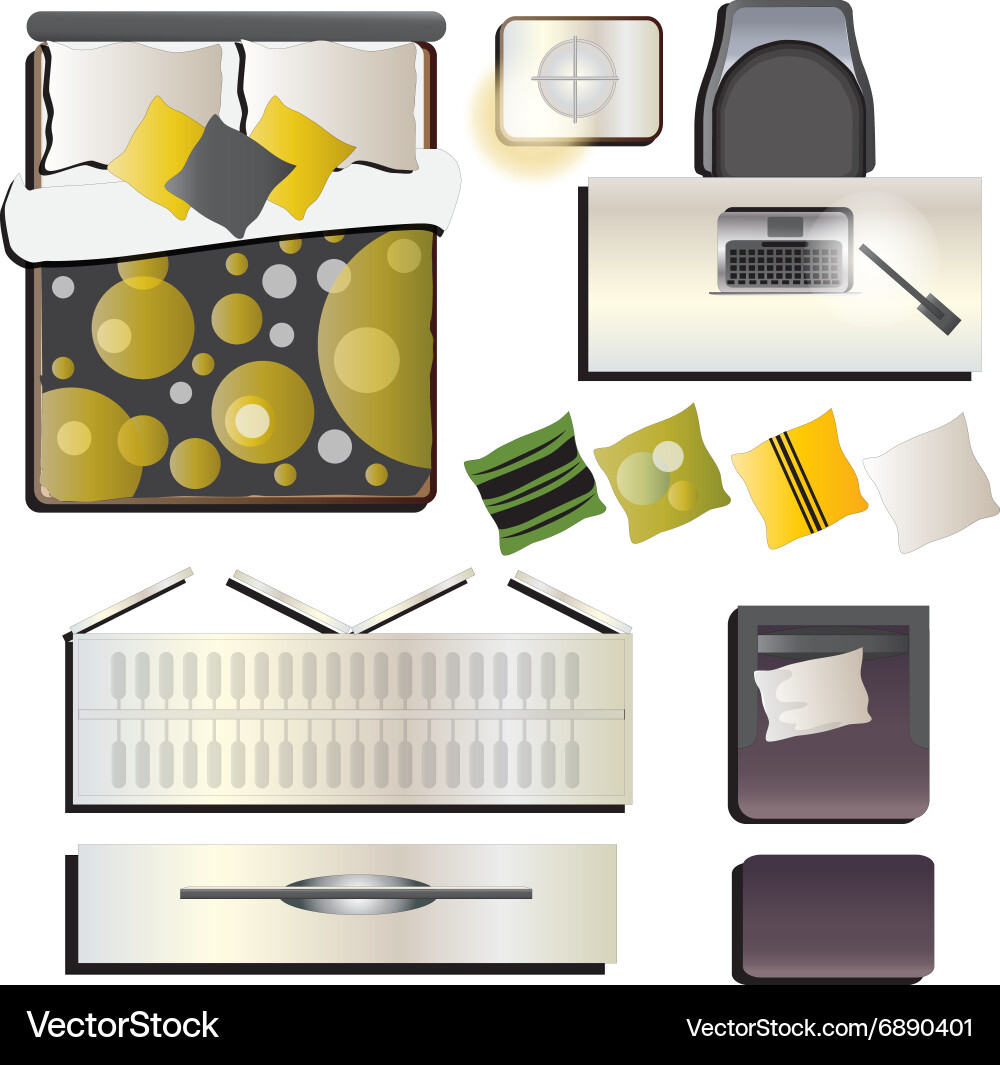 Bedroom top view set 2 for interior Royalty Free Vector