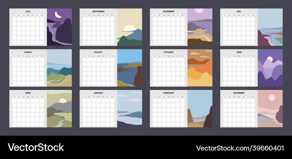 Calendar planner abstract minimalist contemporary Vector Image
