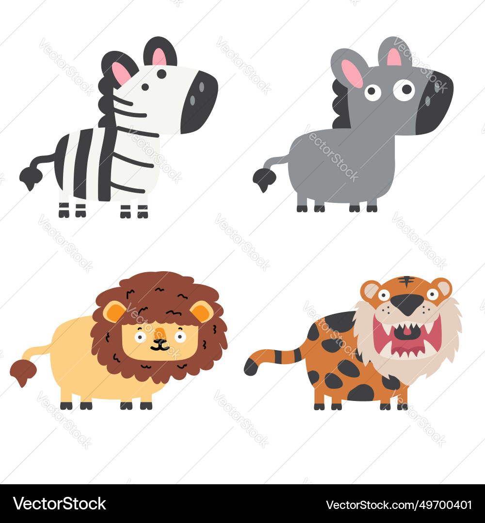 Cute animals doodle cartoon set Royalty Free Vector Image