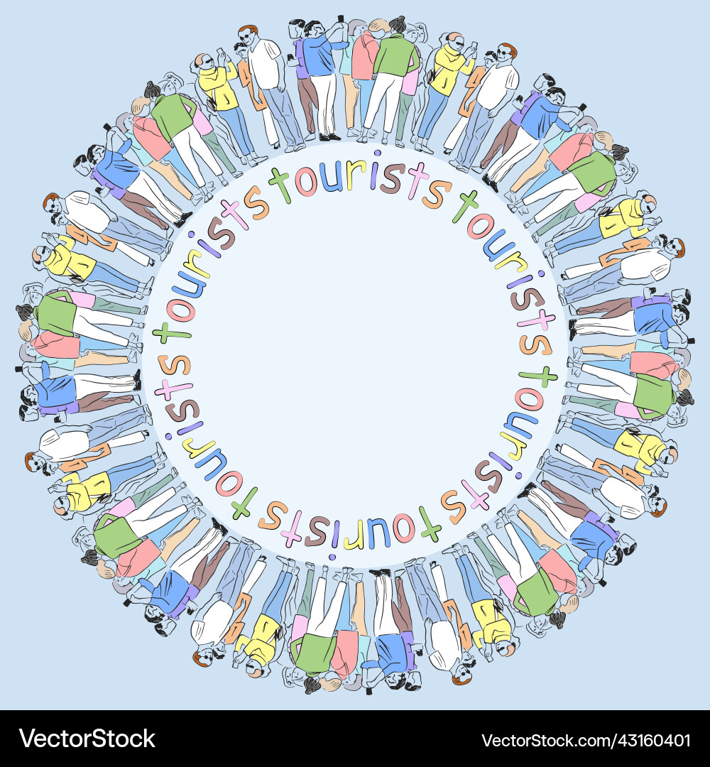 Decorative round border from outline drawings Vector Image