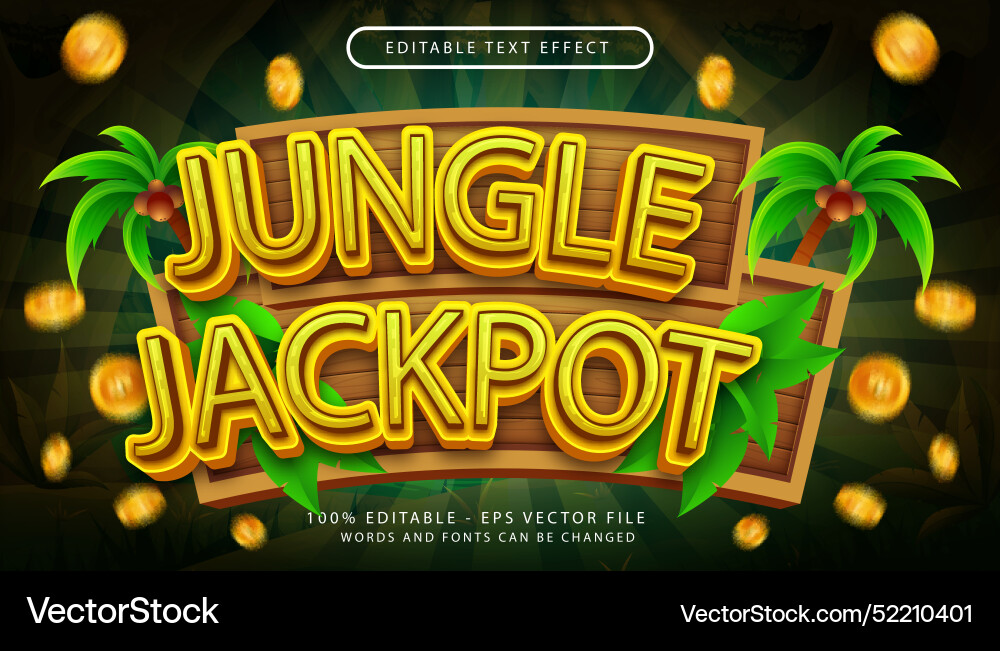 Jungle jackpot 3d text effect and editable Vector Image
