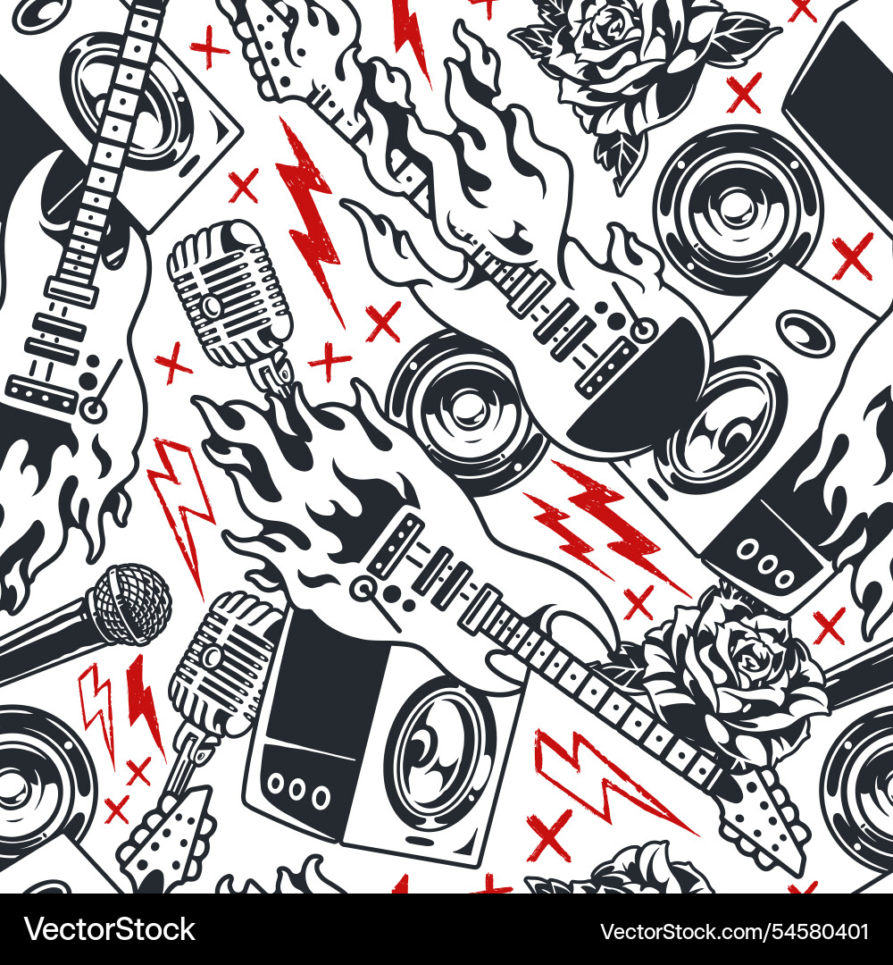 Rock music pattern with guitars and microphones Vector Image