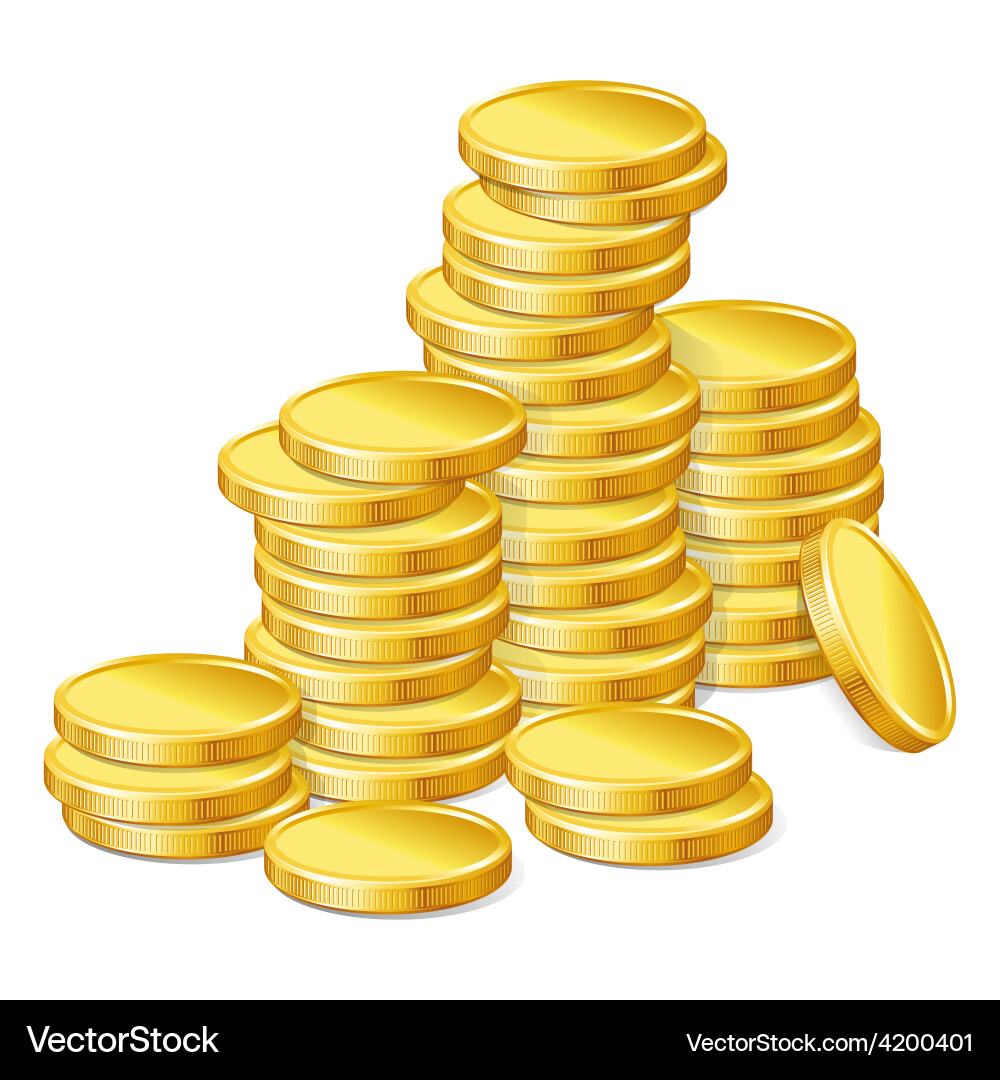 Stacks of gold coins on white background Vector Image