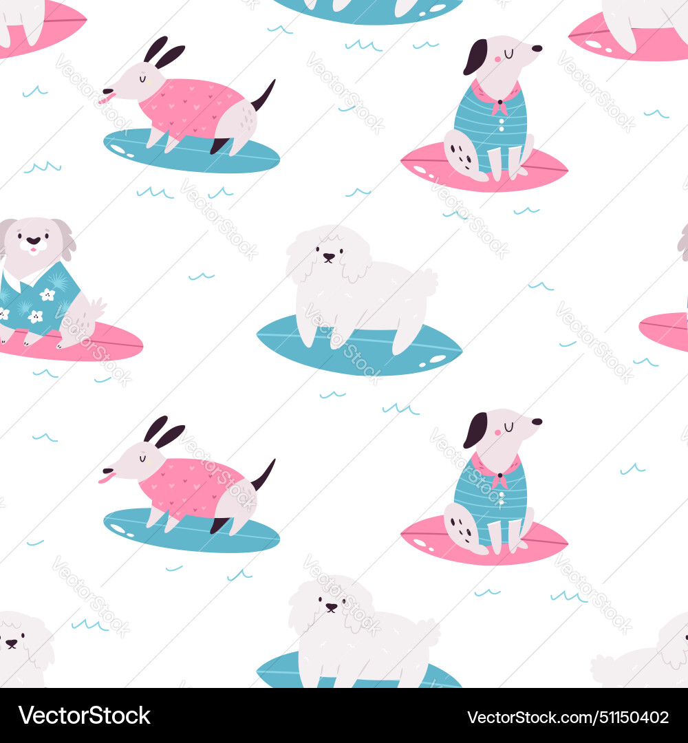 Colorful seamless pattern with funny surfing dogs Vector Image