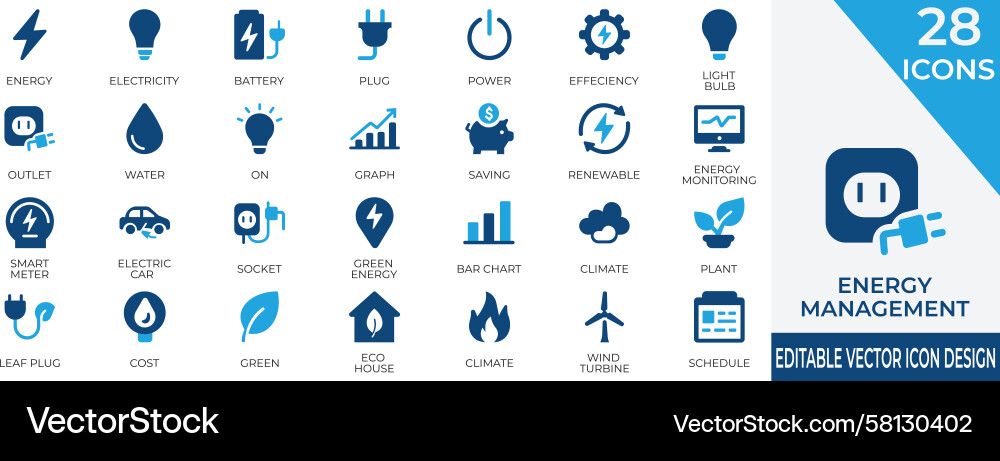 Energy Management Icon Set - Filled Royalty Free Vector