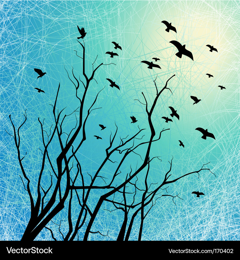 Flying birds and tree branches Royalty Free Vector Image