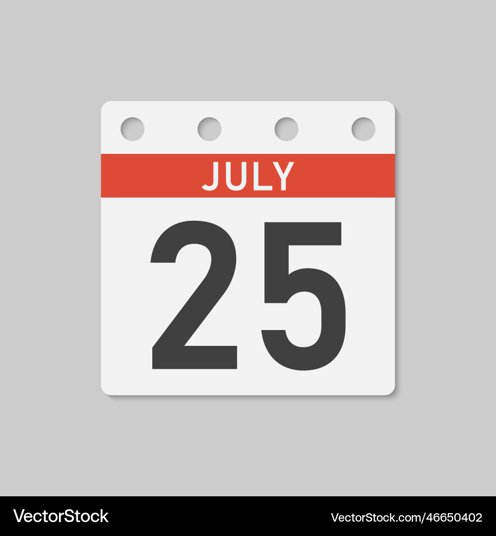 Icon page calendar day - 25 july Royalty Free Vector Image