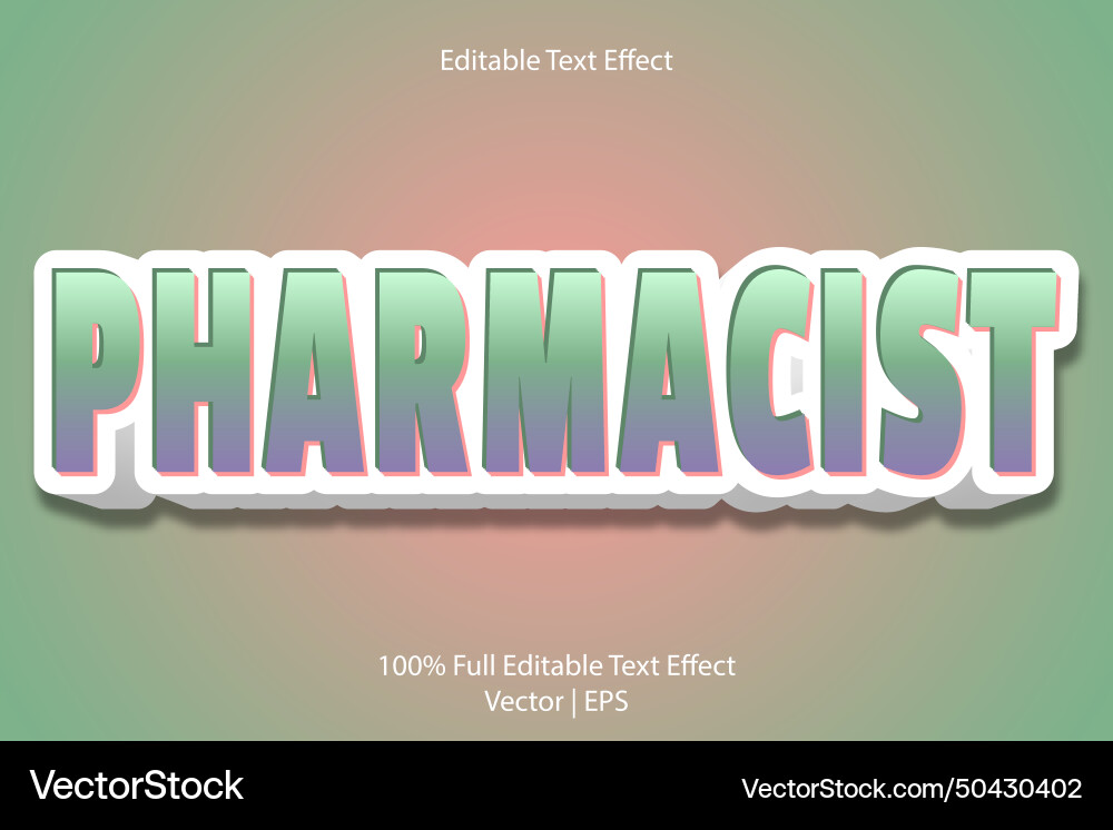 Pharmacist editable text effect 3 dimension Vector Image