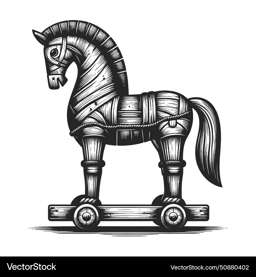 Trojan horse engraving sketch Royalty Free Vector Image
