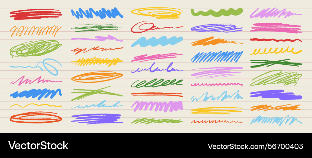Colorful crayon underlines and scribbles on grid Vector Image