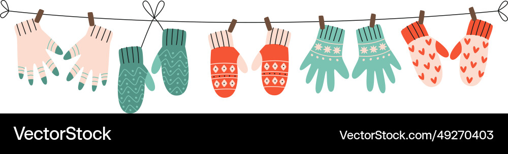 Colorful mittens hanging Royalty Free Vector Image