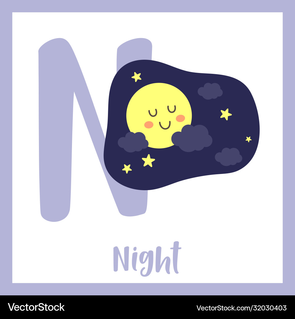 Letter n vocabulary night Royalty Free Vector Image