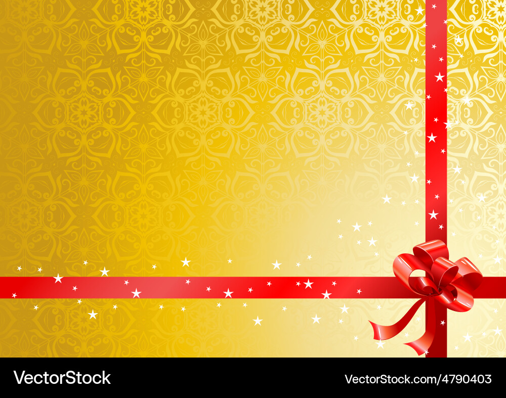 Red ribbon over gold background Royalty Free Vector Image