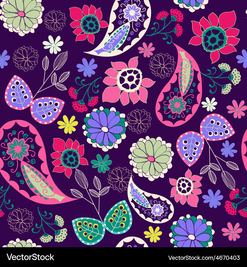 Romantic beauty pattern with flower and paisley Vector Image