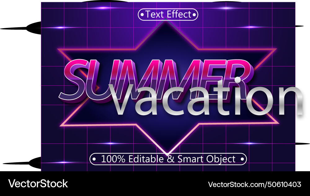 Summer vacation editable text effect 3 dimension Vector Image