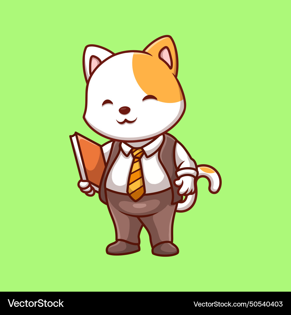 Teacher white cat cute cartoon Royalty Free Vector Image