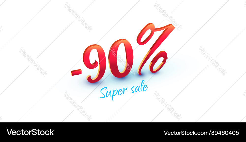 90 percent red colored numbers isolated on white Vector Image
