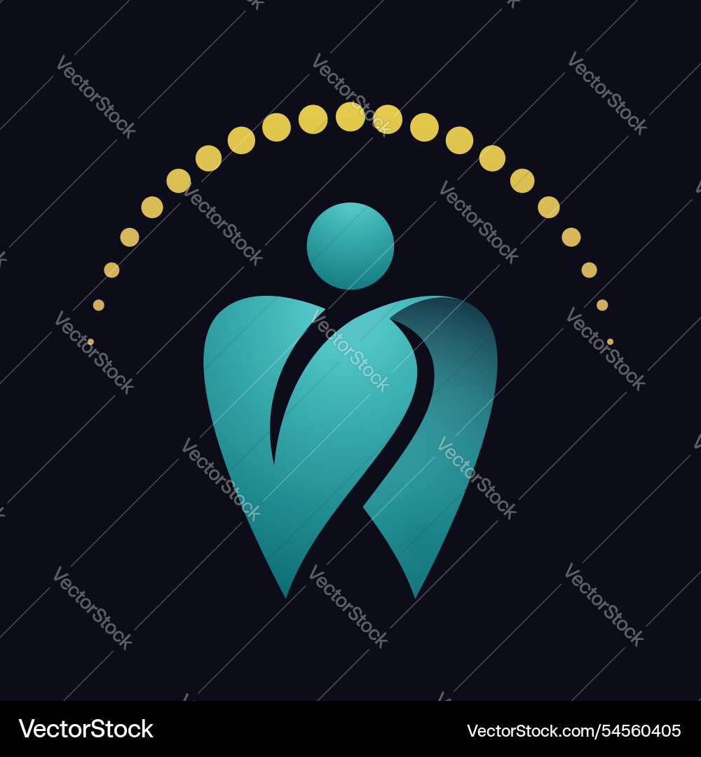 Abstract teal human figure with golden arc Vector Image