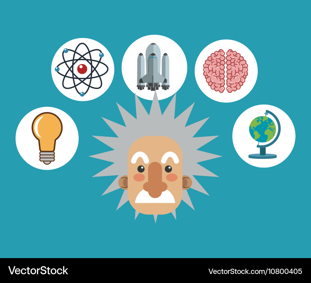 Albert einstein with science related icons image Vector Image