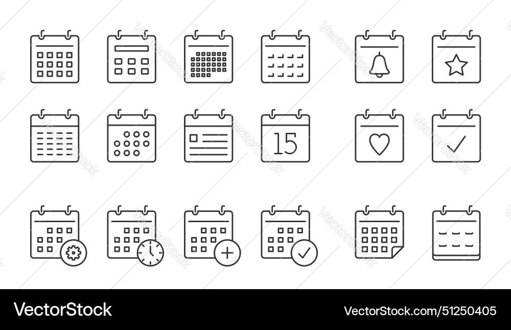 Calendar line icons Royalty Free Vector Image - VectorStock