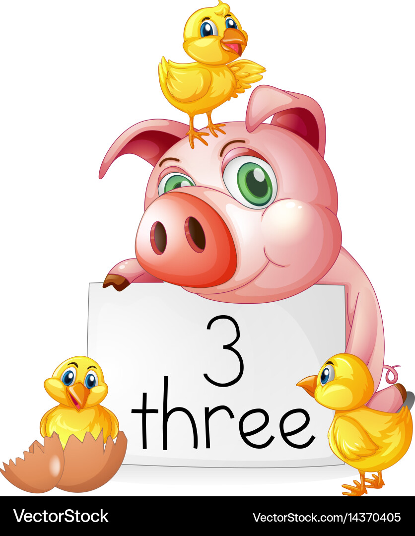 Counting number three with pig and chicks Vector Image