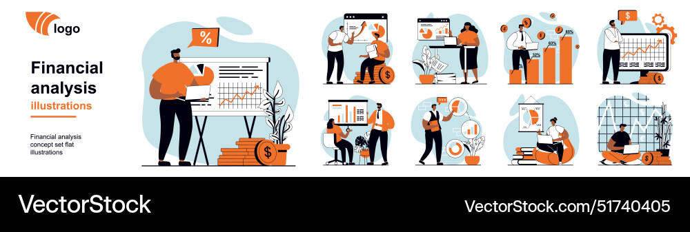 Financial analysis concept with people scenes mega