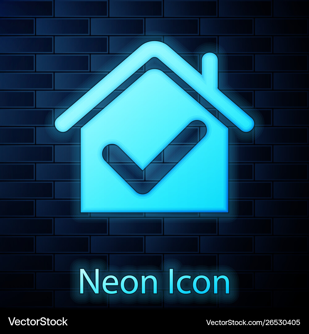 Glowing Neon House with Checkmark Royalty Free Vector Image