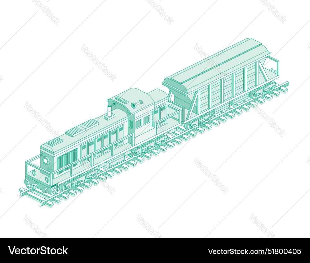 Isometric locomotive with hopper car railway Vector Image Isometric locomotive with hopper car railway Vector Image