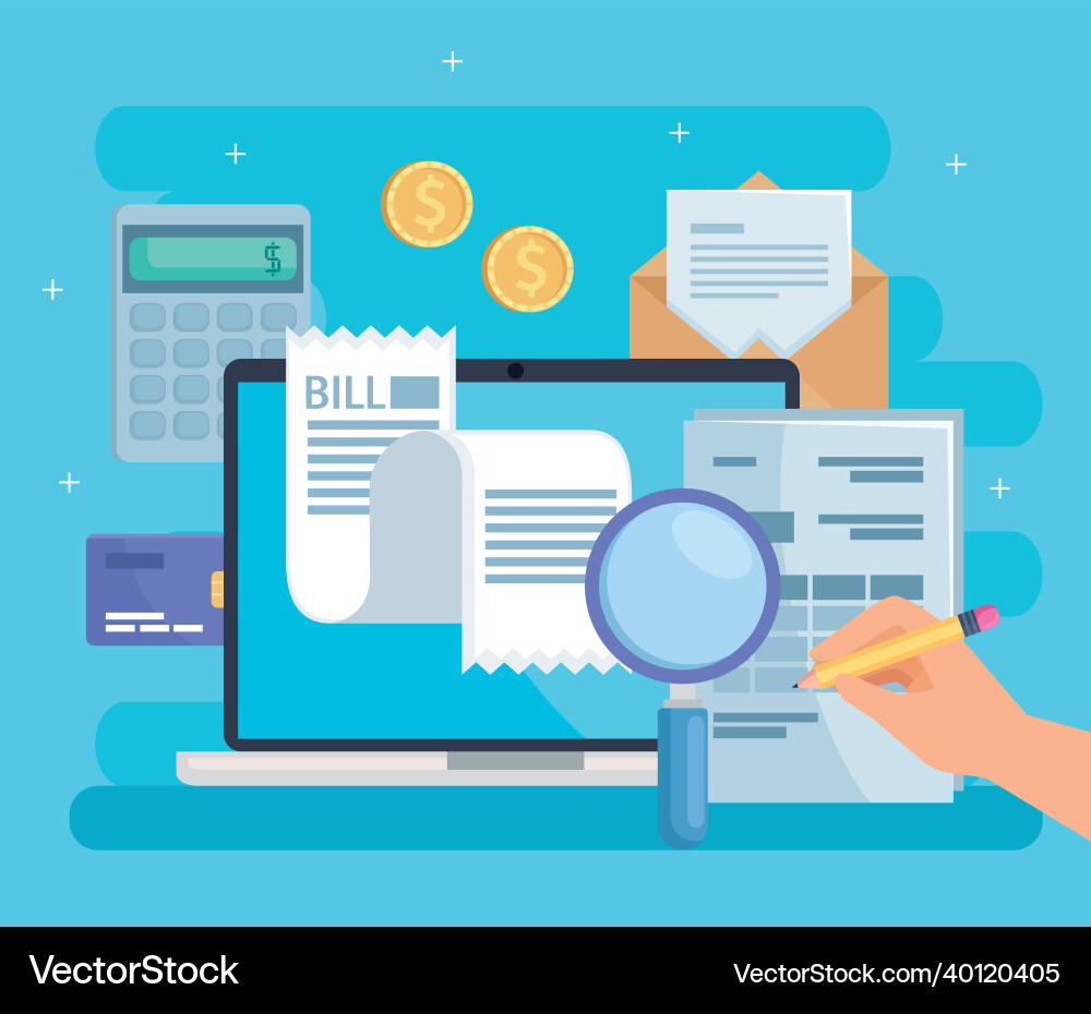 Laptop and financial icons Royalty Free Vector Image
