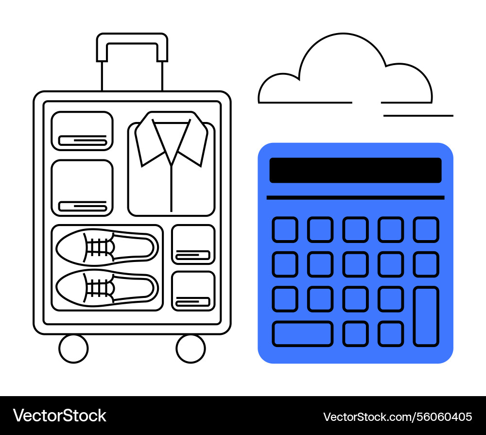 Packing suitcase and calculator representing trip Vector Image