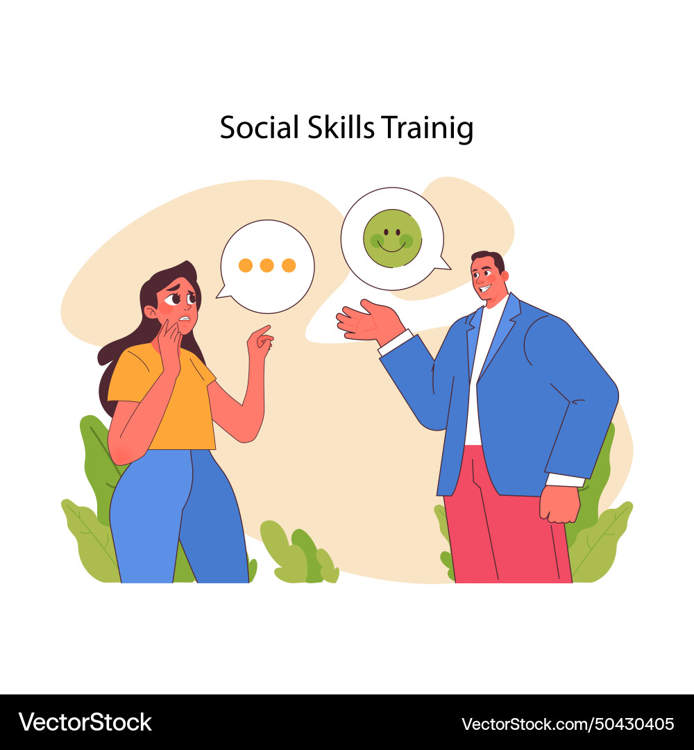 Social skills training concept flat Royalty Free Vector