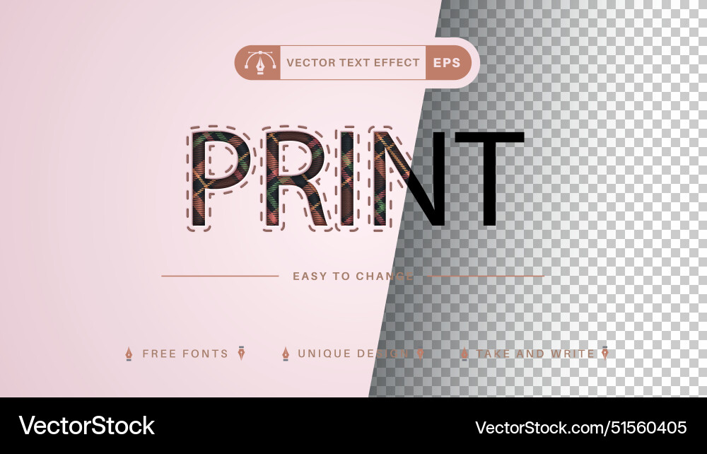 Textile - editable text effect font style Vector Image