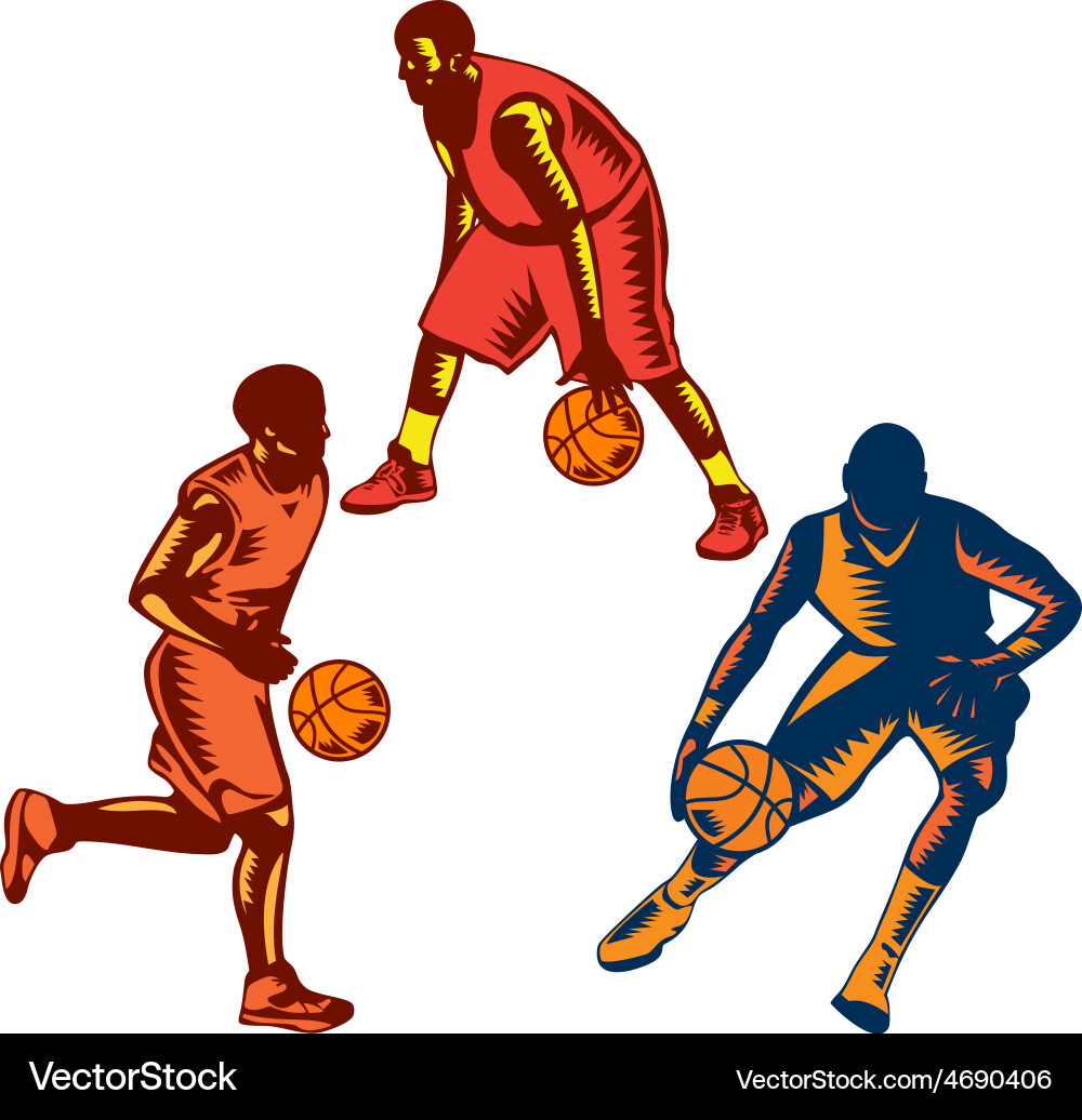 Basketball player dribble woodcut collection Vector Image
